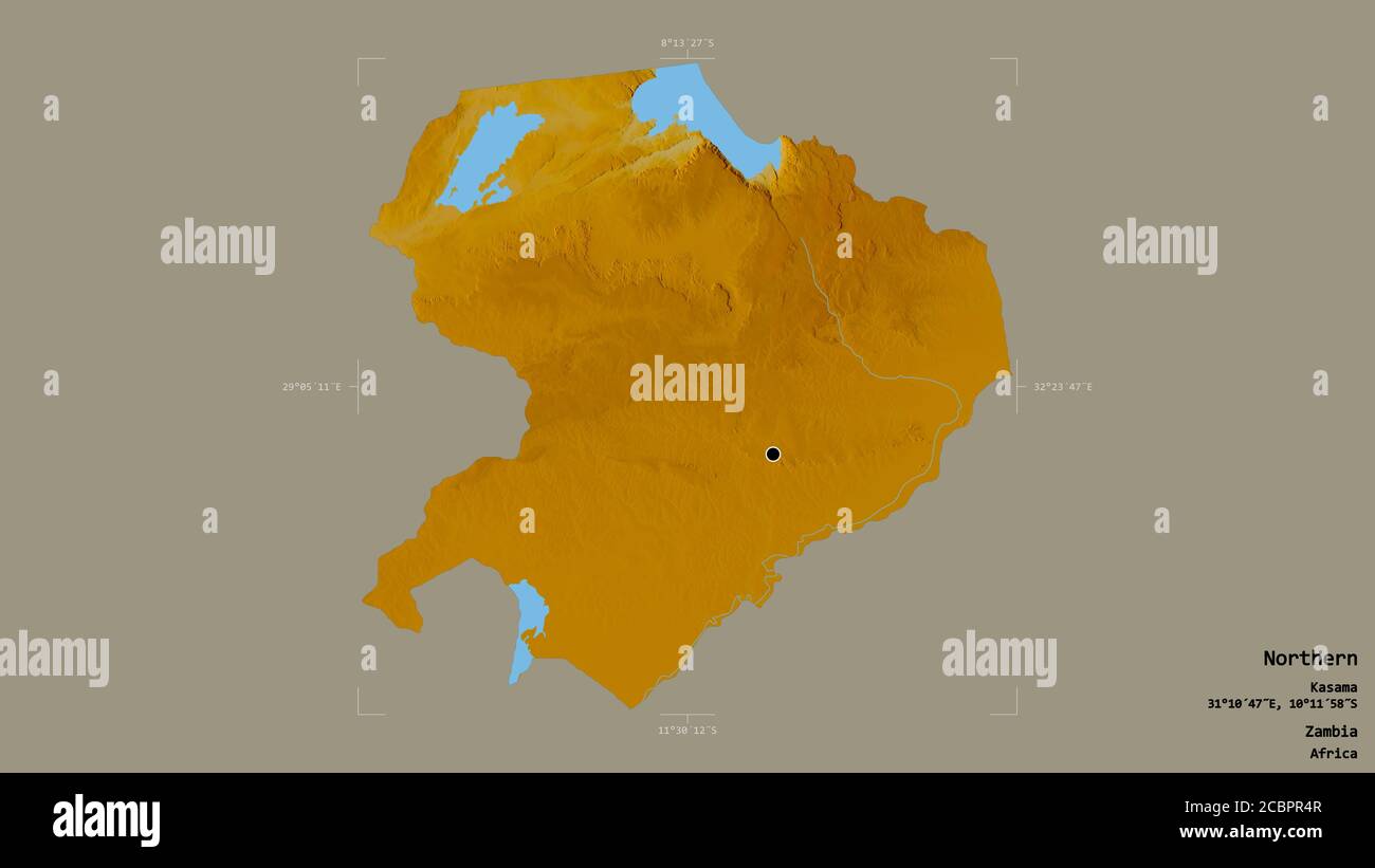 Area of Northern, province of Zambia, isolated on a solid background in ...
