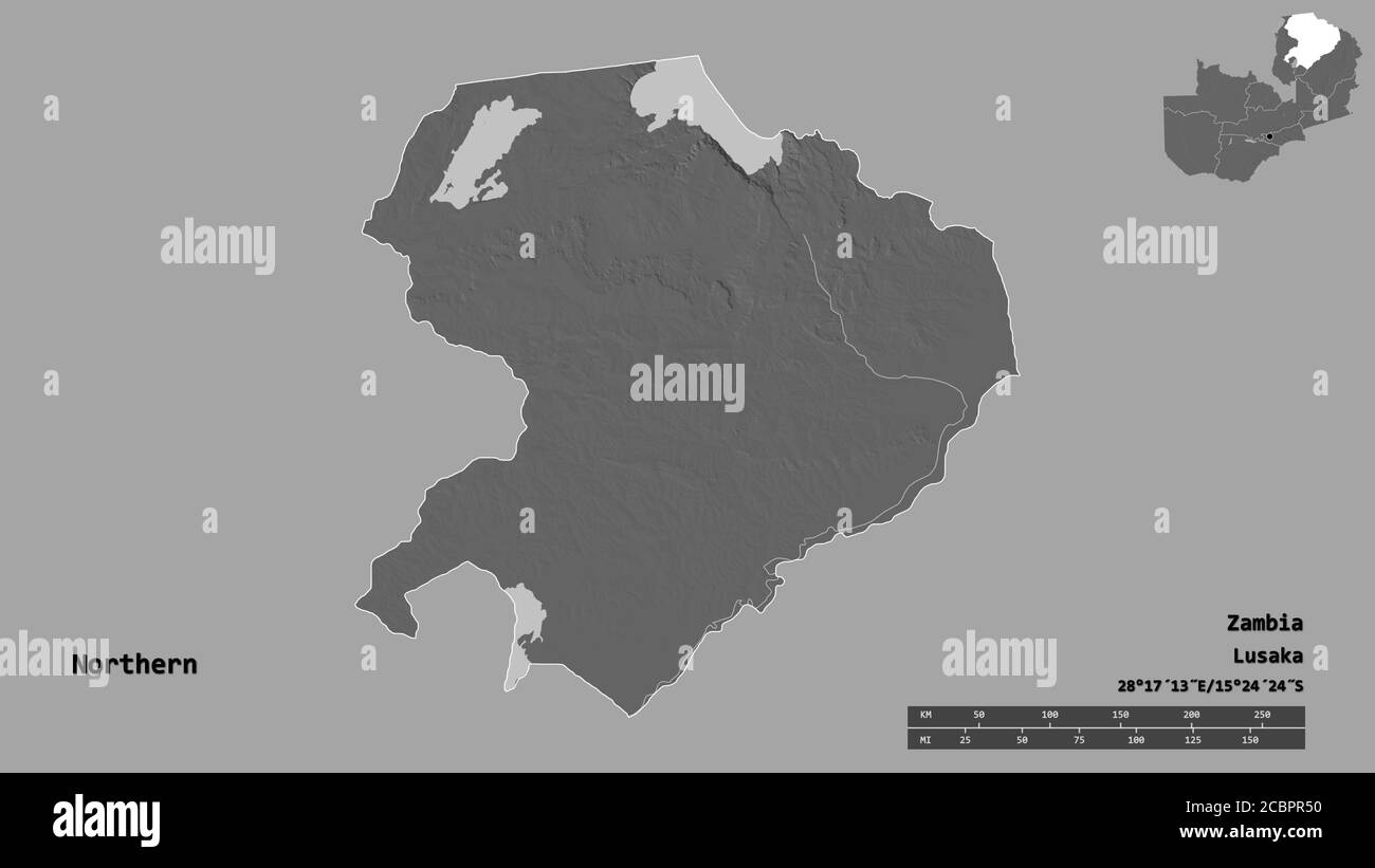 Shape of Northern, province of Zambia, with its capital isolated on ...