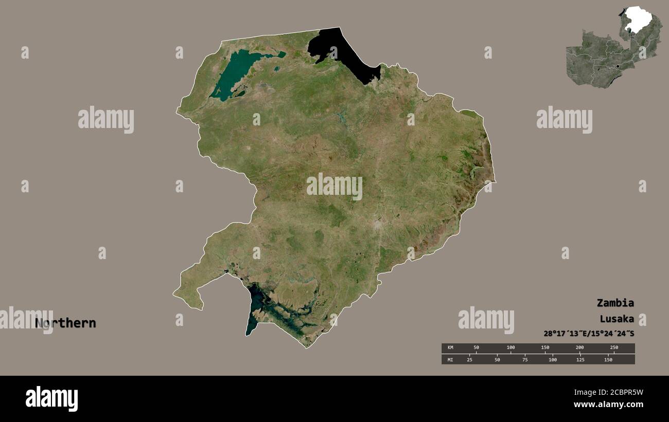 Shape of Northern, province of Zambia, with its capital isolated on ...