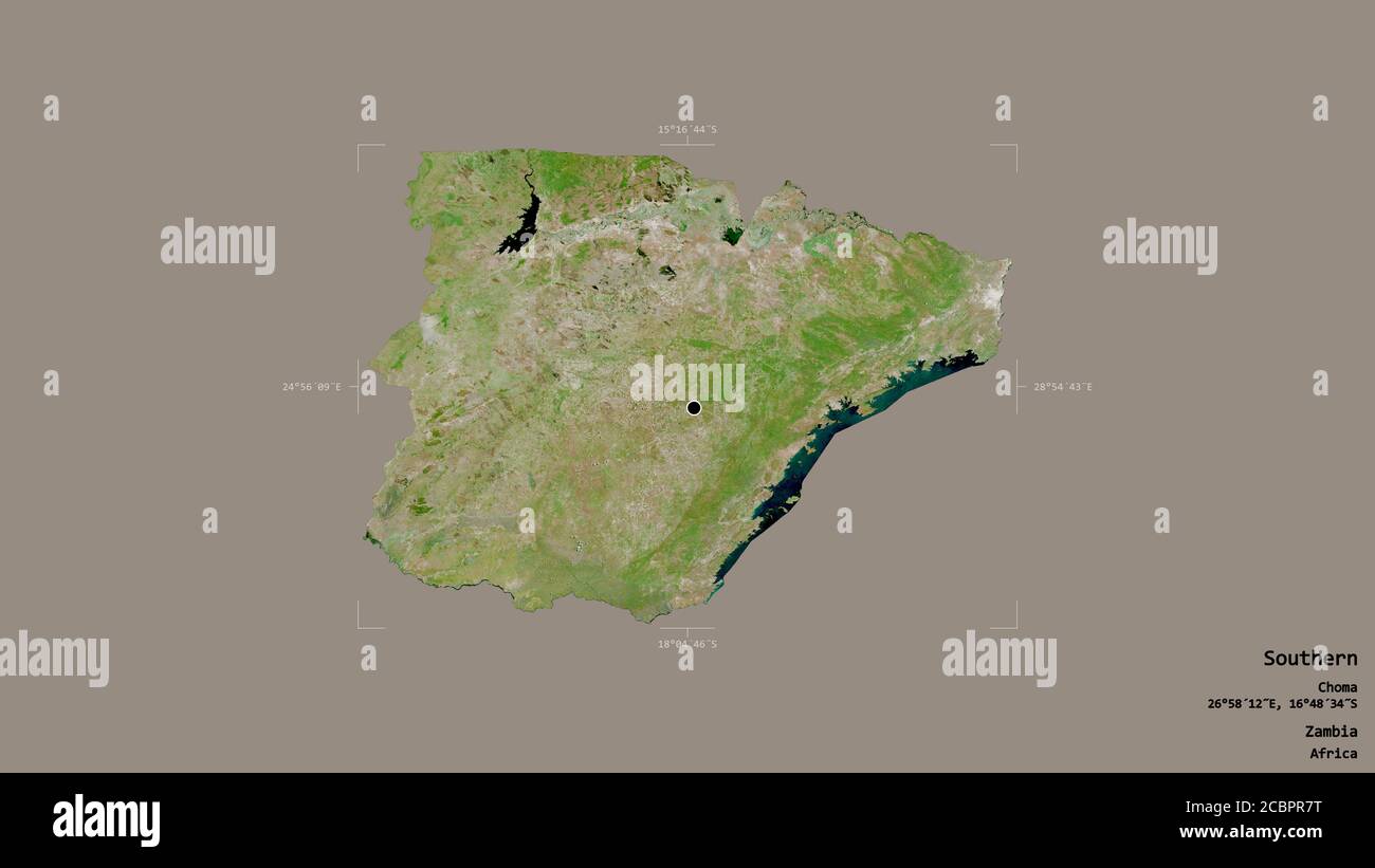 Area of Southern, province of Zambia, isolated on a solid background in ...