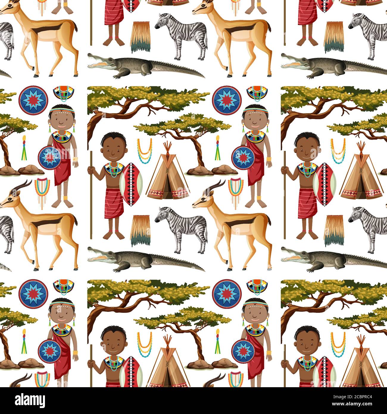 Ethnic people of African tribes seamless background illustration Stock ...