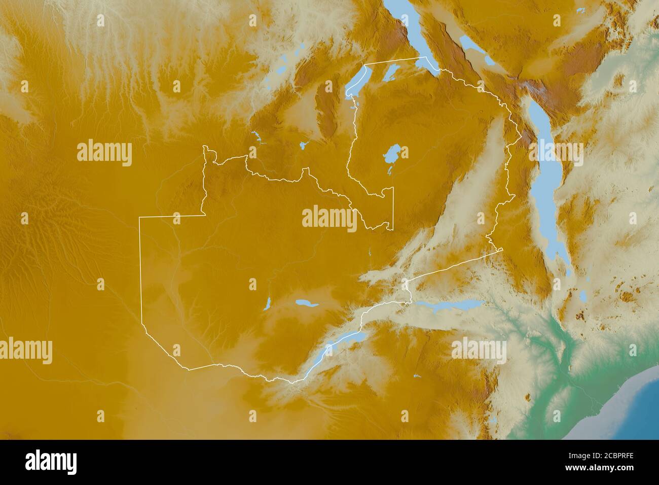 Extended area of outlined Zambia. Topographic relief map. 3D rendering Stock Photo - Alamy