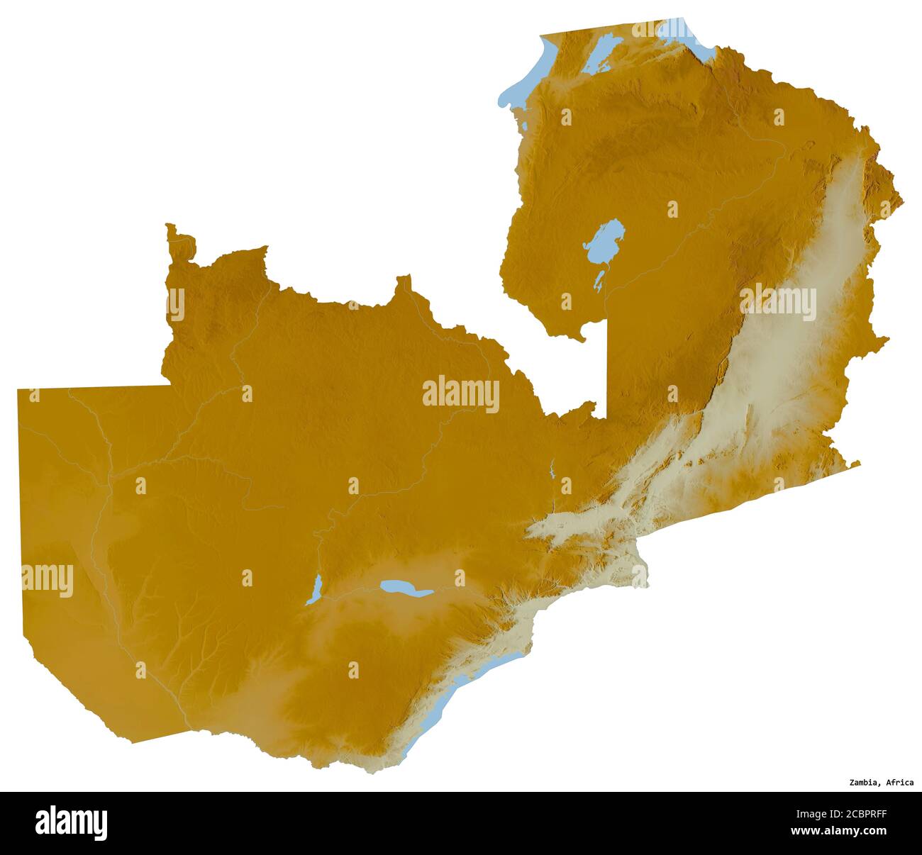 Shape of Zambia with its capital isolated on white background ...