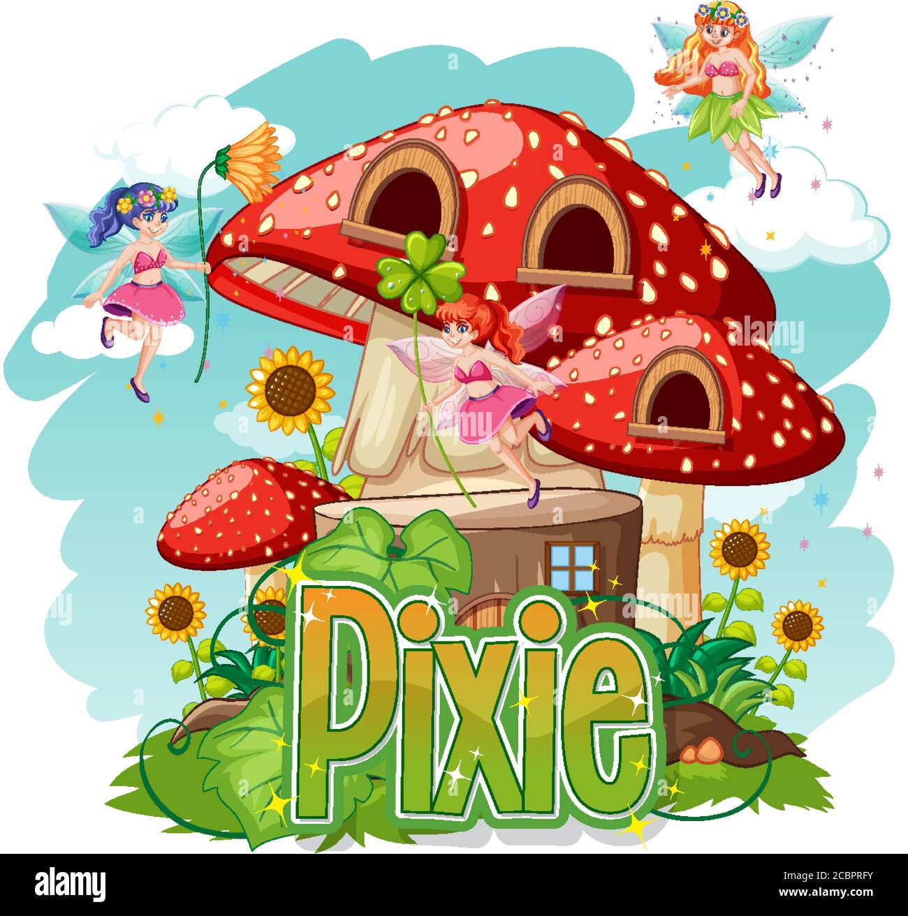 Pixie logo with little fairies on white background illustration Stock ...