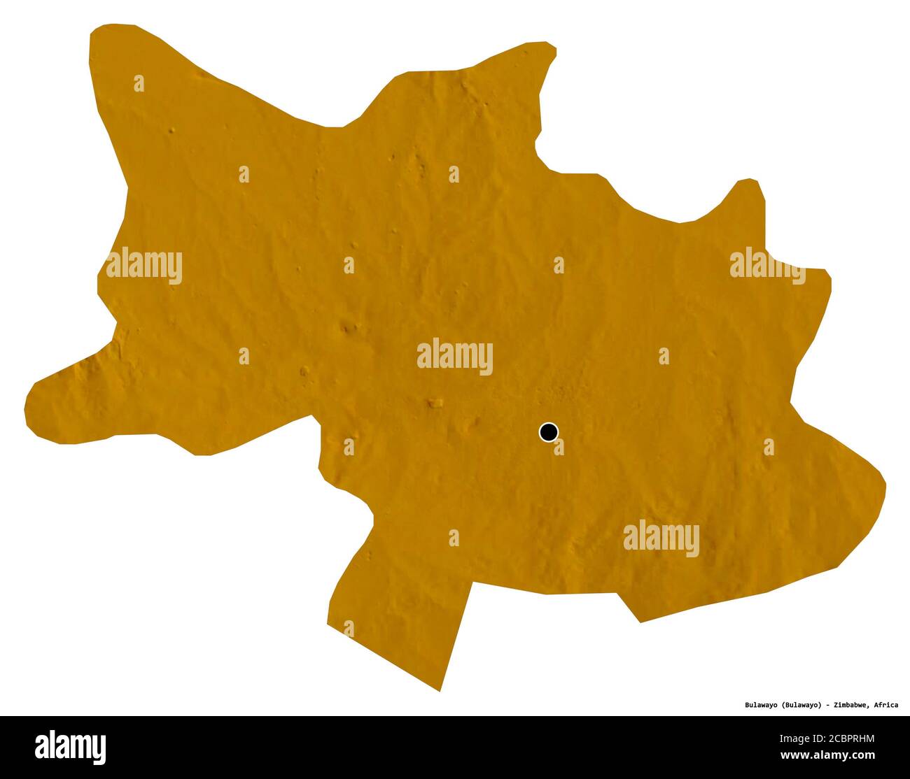 Shape of Bulawayo, city of Zimbabwe, with its capital isolated on white ...