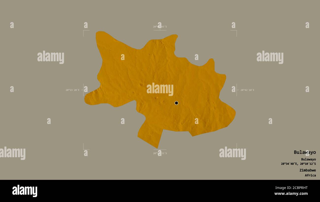 Area of Bulawayo, city of Zimbabwe, isolated on a solid background in a ...