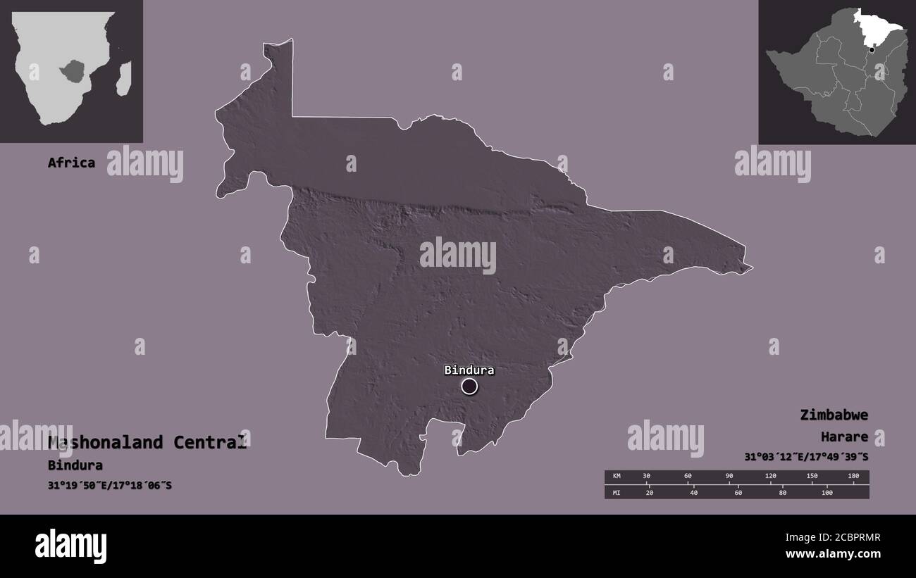 Shape of Mashonaland Central, province of Zimbabwe, and its capital ...