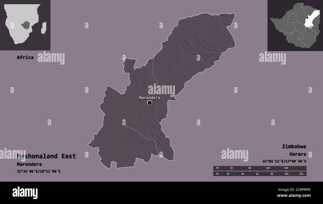 Shape of Mashonaland East, province of Zimbabwe, and its capital ...