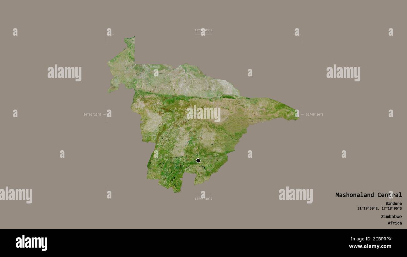 Area of Mashonaland Central, province of Zimbabwe, isolated on a solid ...
