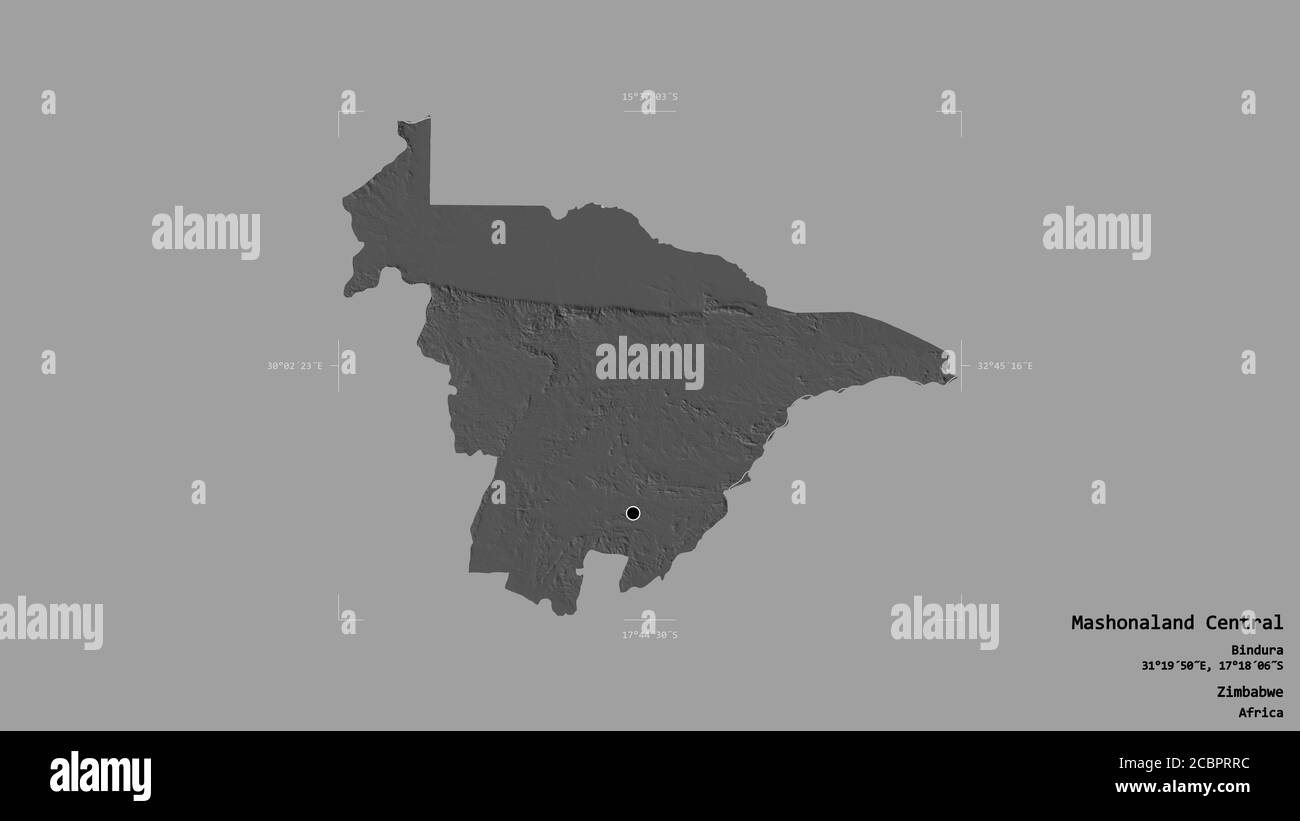 Area of Mashonaland Central, province of Zimbabwe, isolated on a solid ...