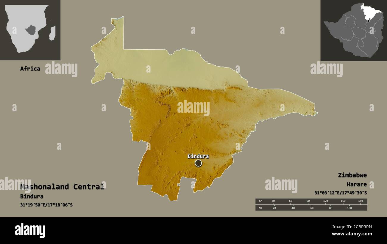 Shape of Mashonaland Central, province of Zimbabwe, and its capital ...