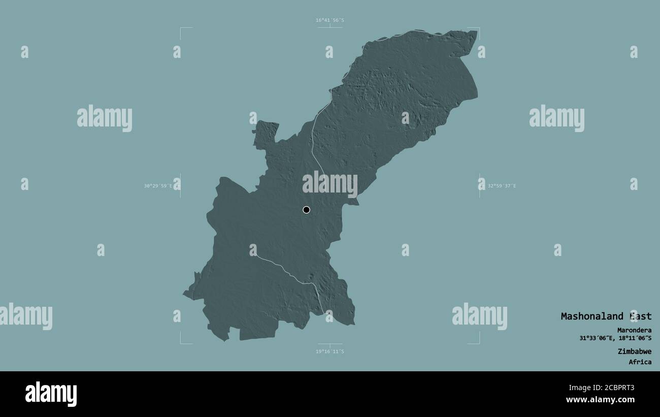 Area of Mashonaland East, province of Zimbabwe, isolated on a solid ...
