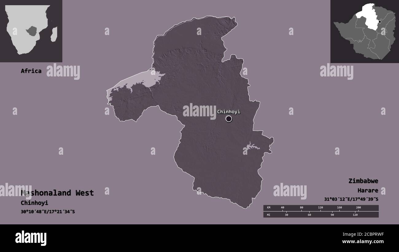 Shape of Mashonaland West, province of Zimbabwe, and its capital ...
