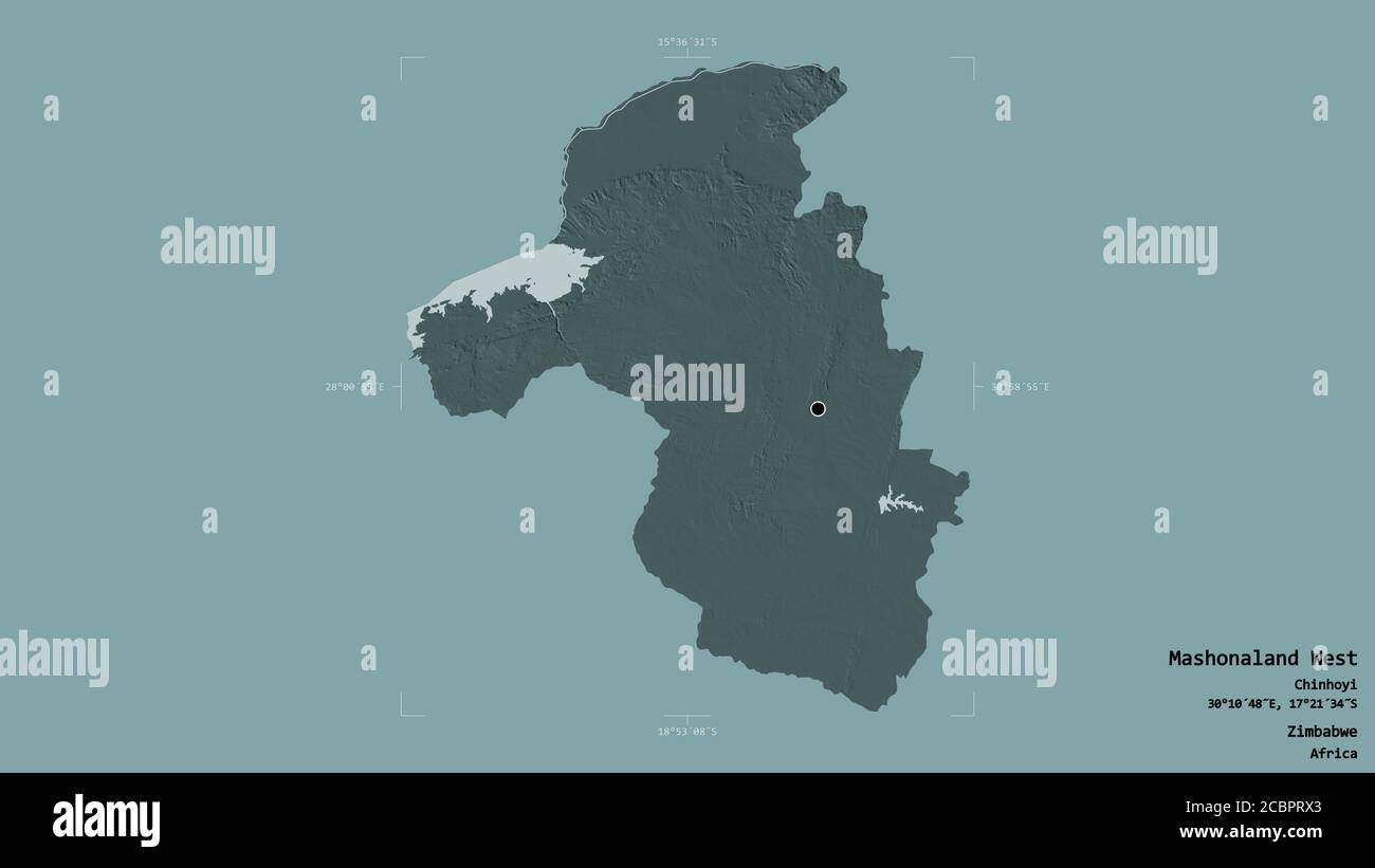 Area of Mashonaland West, province of Zimbabwe, isolated on a solid ...