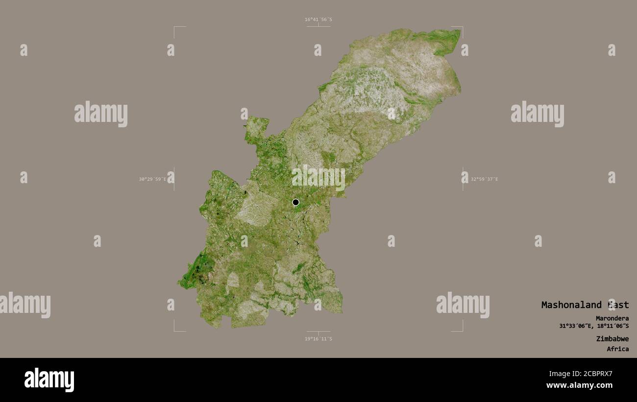 Area of Mashonaland East, province of Zimbabwe, isolated on a solid ...