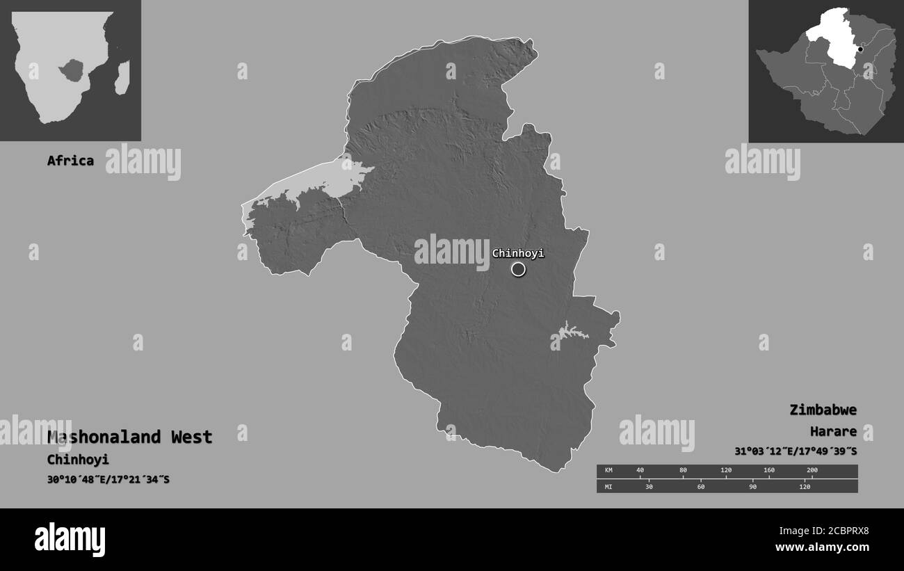 Shape of Mashonaland West, province of Zimbabwe, and its capital ...