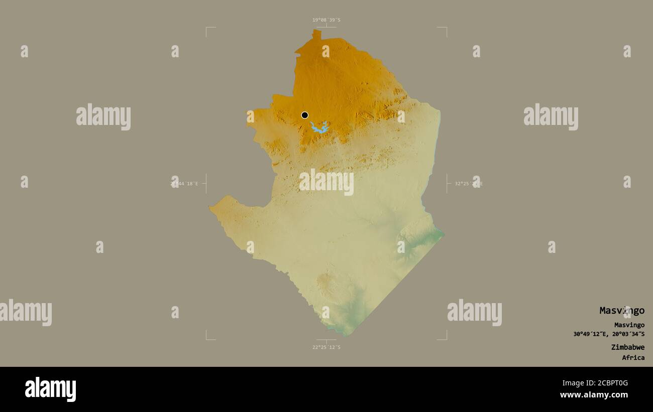 Area of Masvingo, province of Zimbabwe, isolated on a solid background ...
