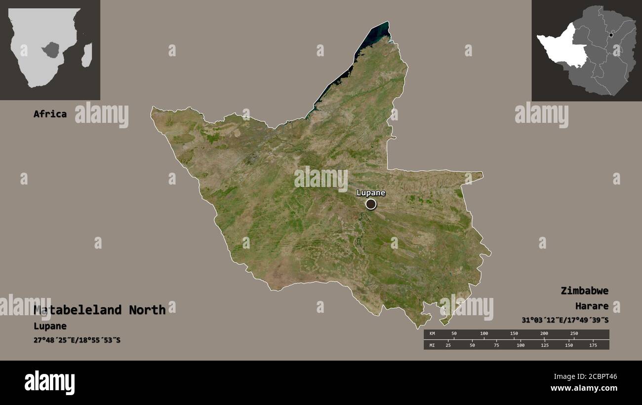 Shape of Matabeleland North, province of Zimbabwe, and its capital ...
