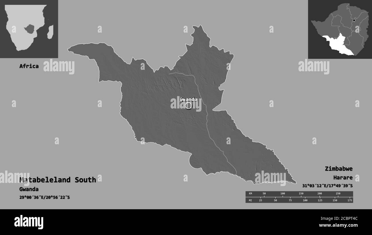 Shape of Matabeleland South, province of Zimbabwe, and its capital ...