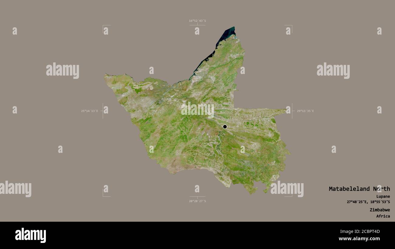 Area of Matabeleland North, province of Zimbabwe, isolated on a solid ...