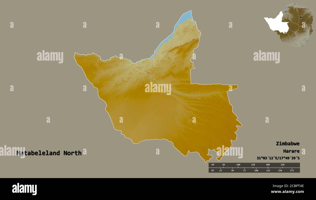 Shape of Matabeleland North, province of Zimbabwe, with its capital ...