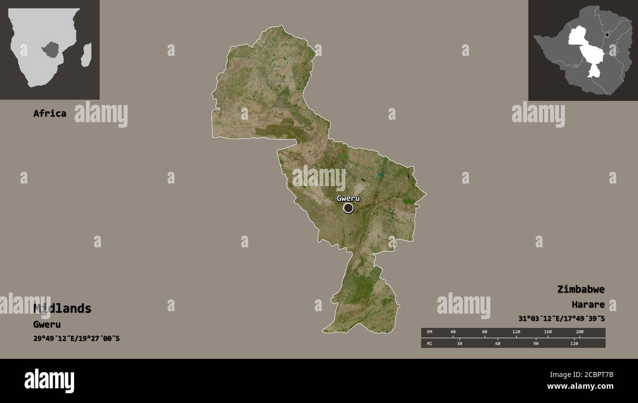 Shape of Midlands, province of Zimbabwe, and its capital. Distance ...