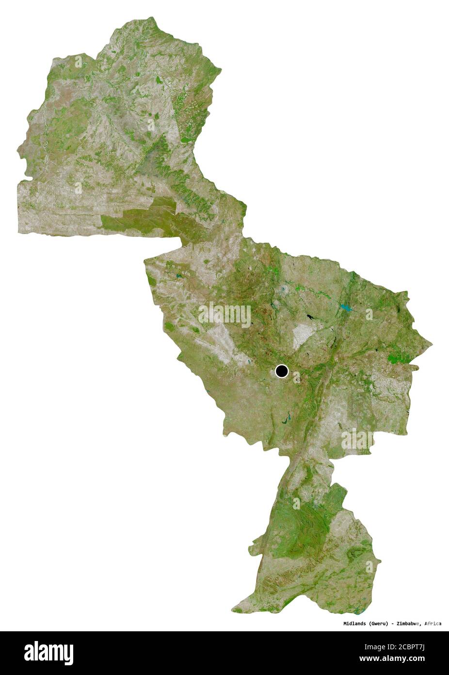 Shape of Midlands, province of Zimbabwe, with its capital isolated on ...