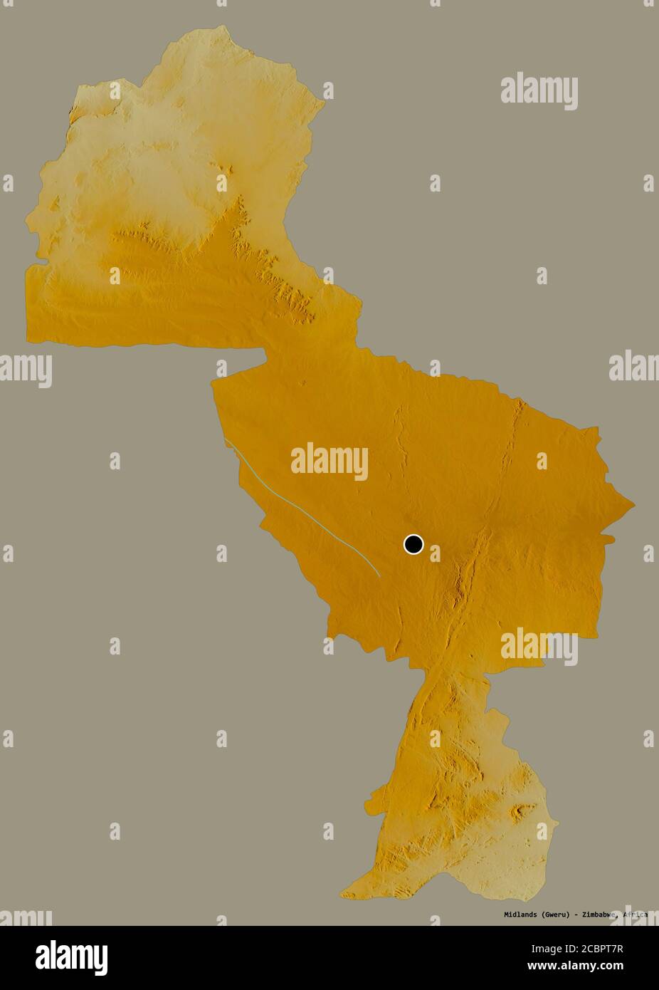 Shape of Midlands, province of Zimbabwe, with its capital isolated on a ...