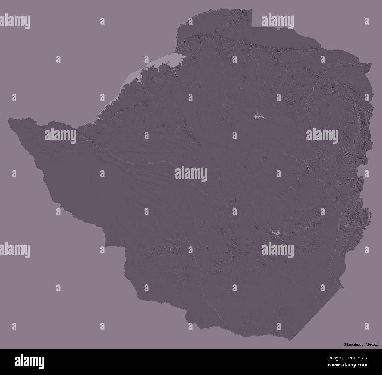 Shape of Zimbabwe with its capital isolated on a solid color background ...