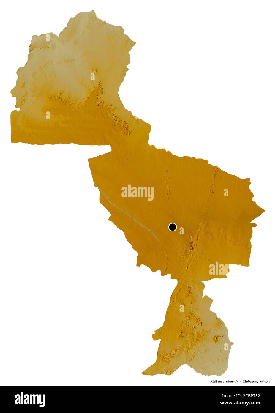 Shape of Midlands, province of Zimbabwe, with its capital isolated on ...