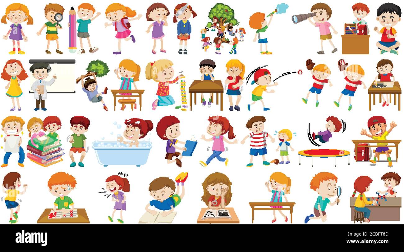 Set of cute kids cartoon character illustration Stock Vector Image ...
