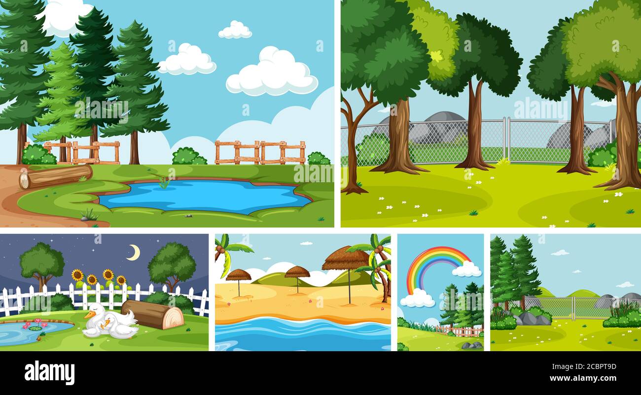 Six nature scenes with different locations illustration Stock Vector ...