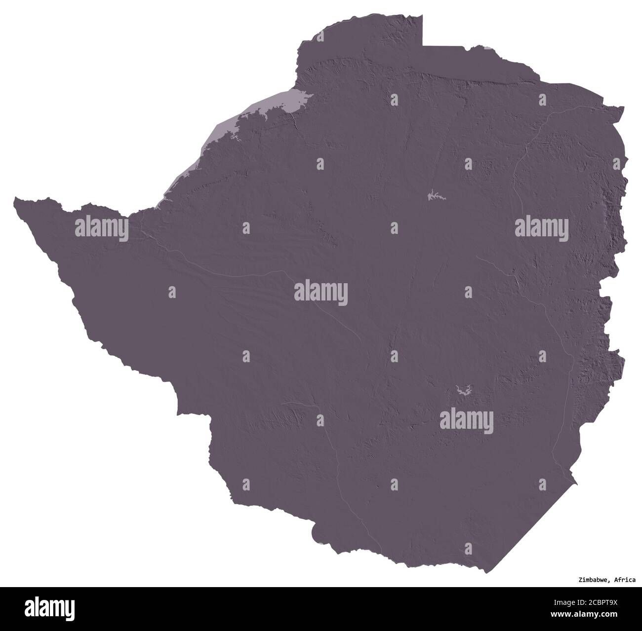 Shape of Zimbabwe with its capital isolated on white background ...