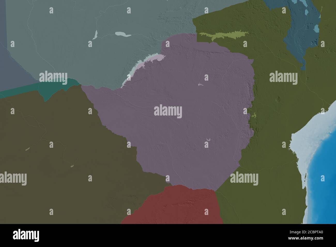 Extended area of Zimbabwe. Colored elevation map. 3D rendering Stock ...