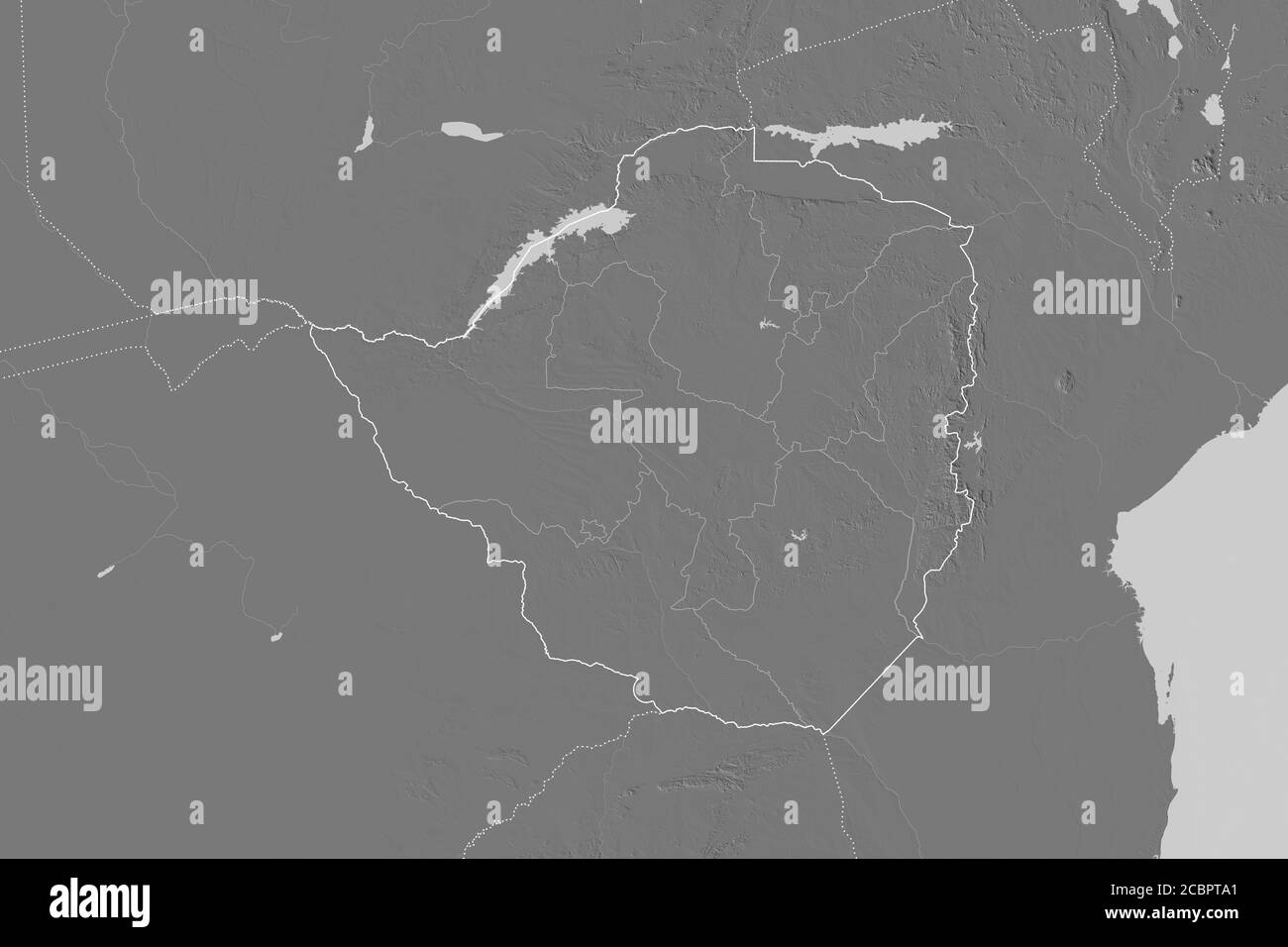 Extended area of Zimbabwe with country outline, international and ...