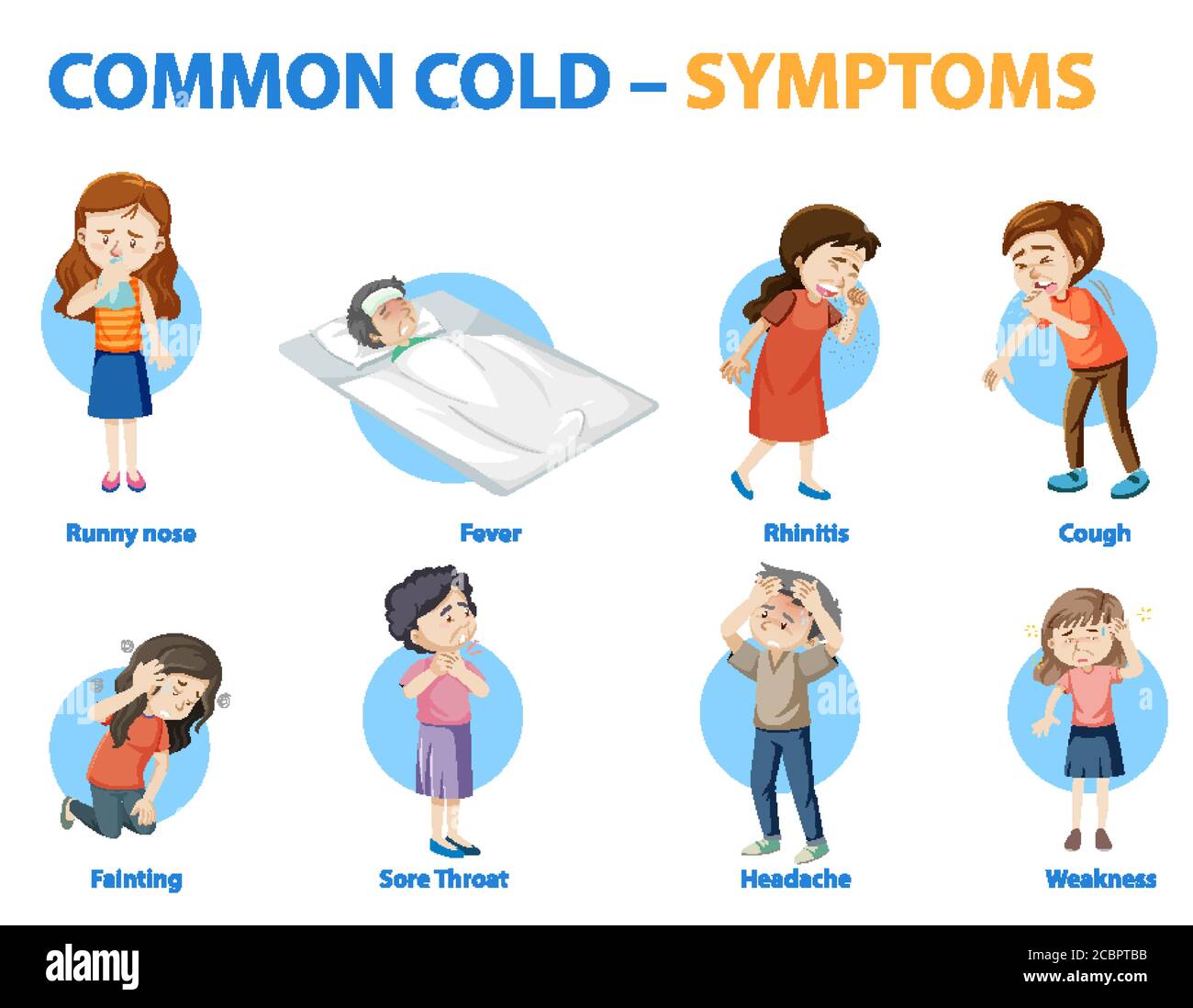 Common cold symptoms cartoon style infographic illustration Stock ...