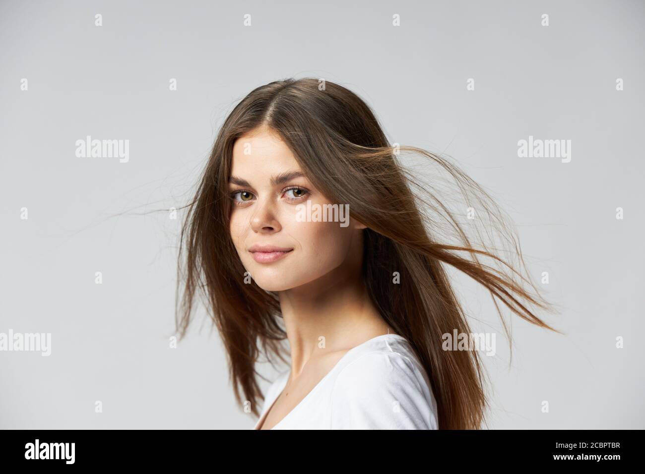 Pretty woman attractive look smile cropped view Stock Photo - Alamy