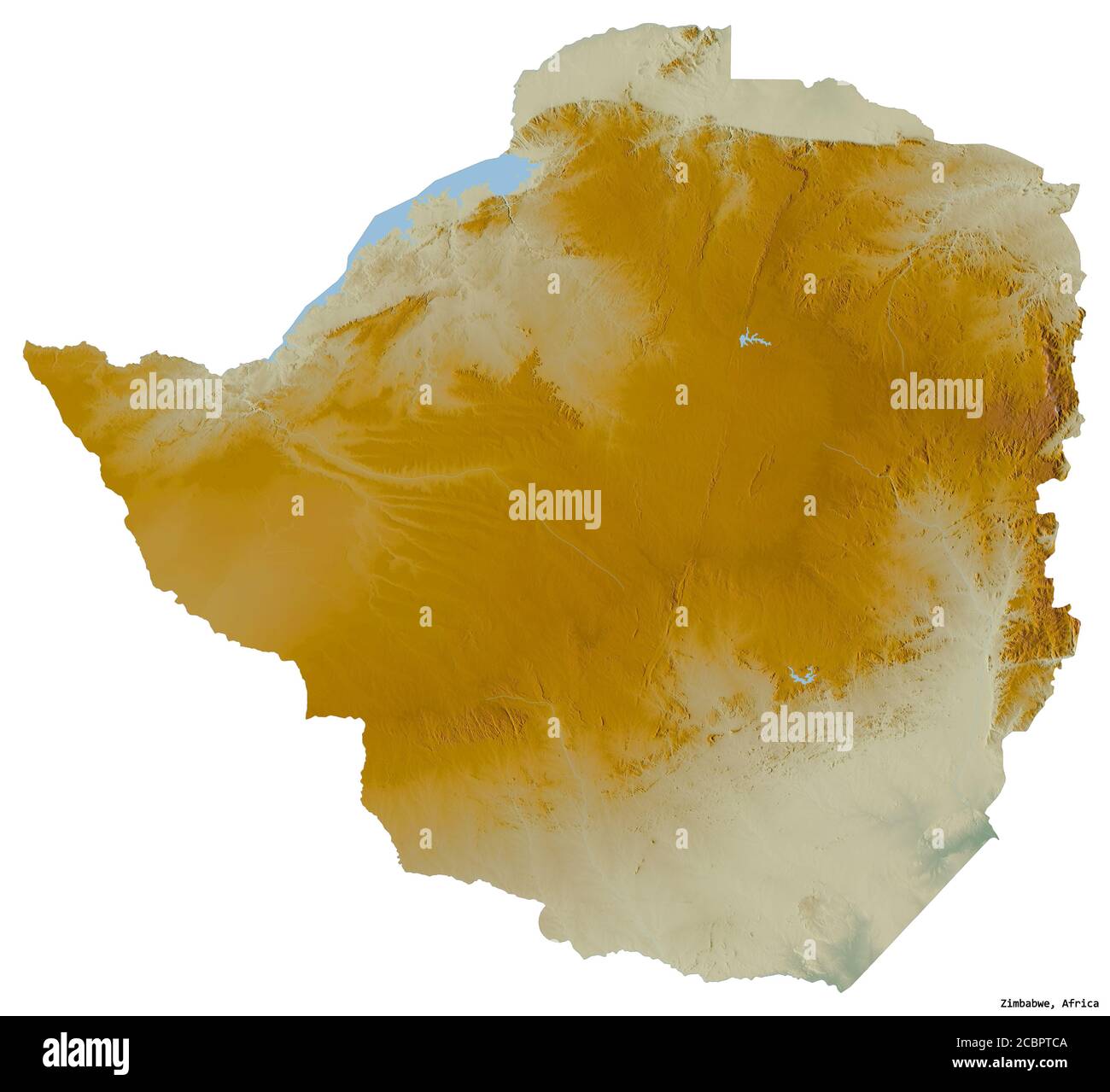 Shape of Zimbabwe with its capital isolated on white background ...