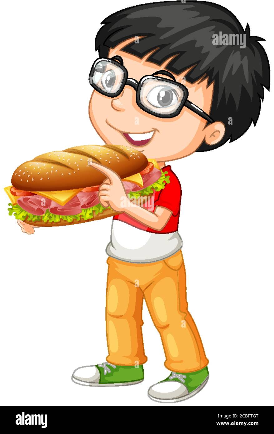 Cute boy holding sandwich illustration Stock Vector Image & Art - Alamy