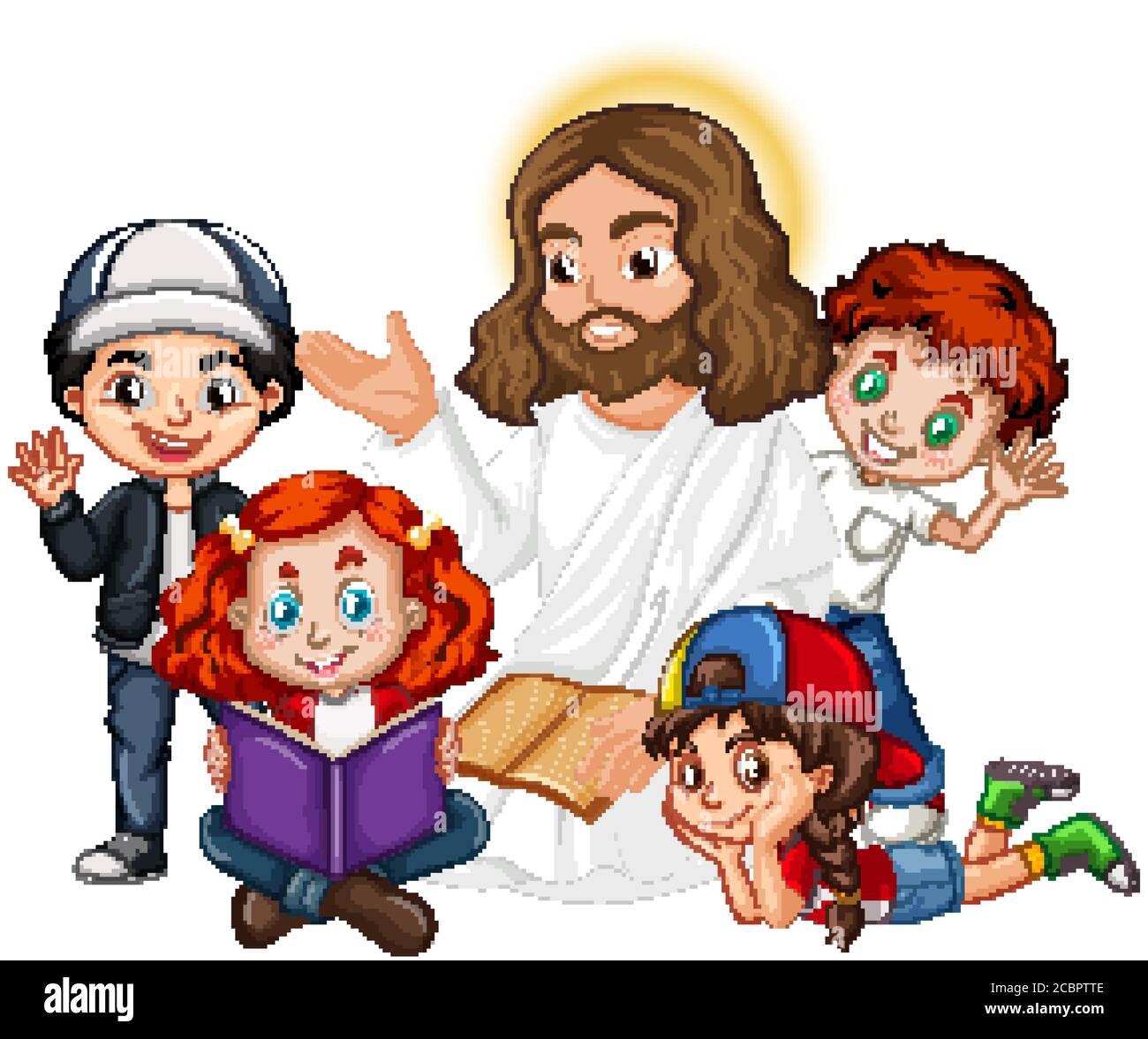 Jesus preaching to a children group cartoon character illustration ...