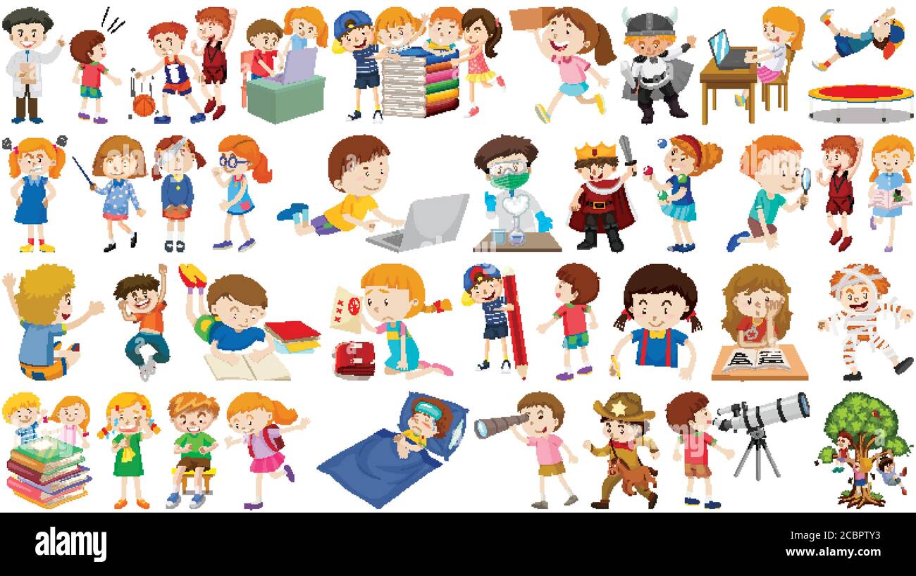 Set of cute kids cartoon character illustration Stock Vector Image ...