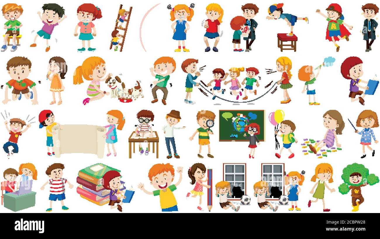 Set of cute kids cartoon character illustration Stock Vector Image ...