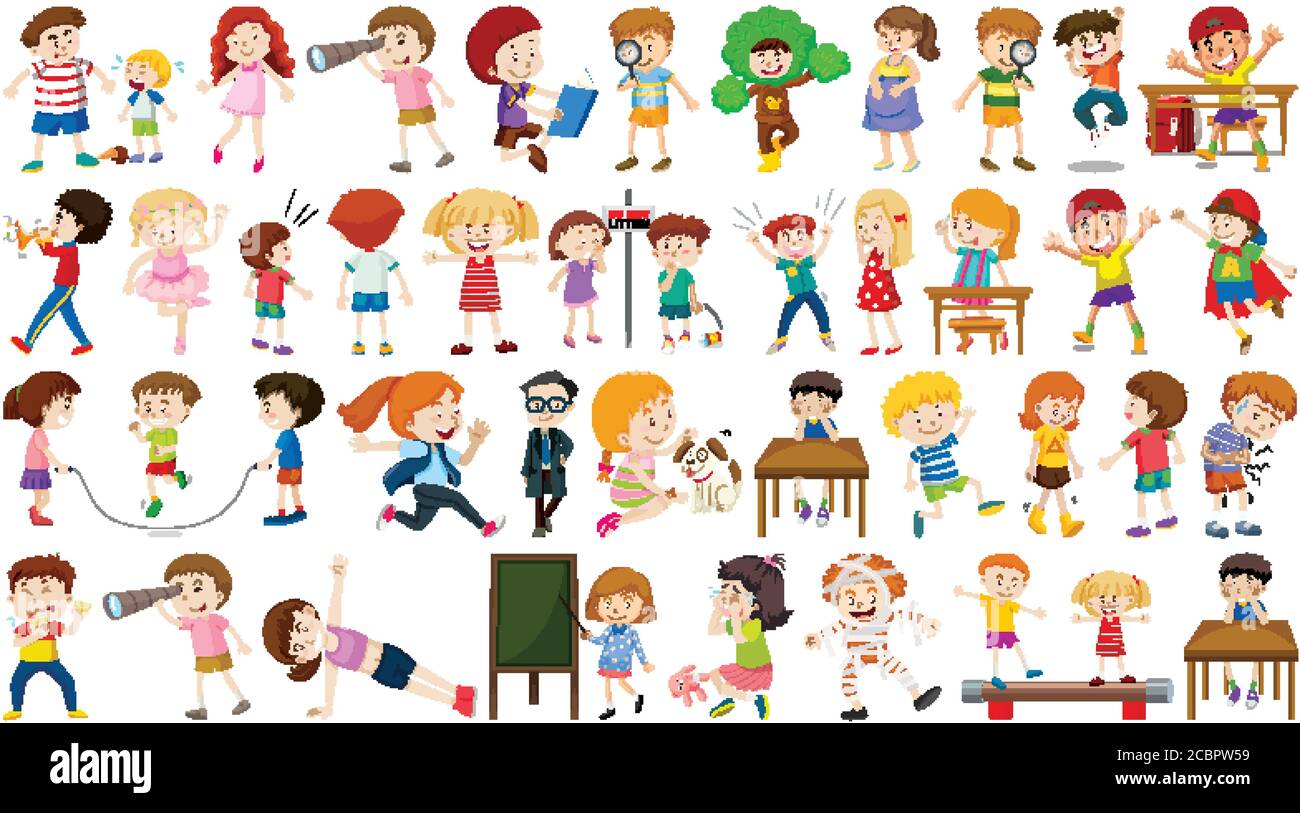 Set of cute kids cartoon character illustration Stock Vector Image ...
