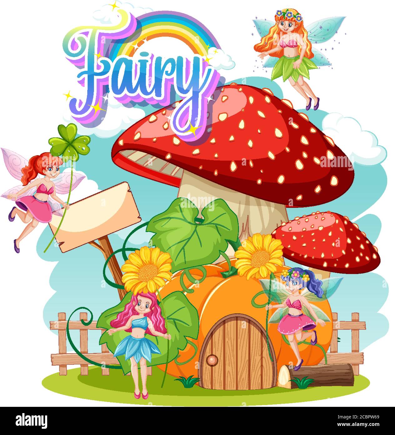 Fairy logo with little fairies on white background illustration Stock ...