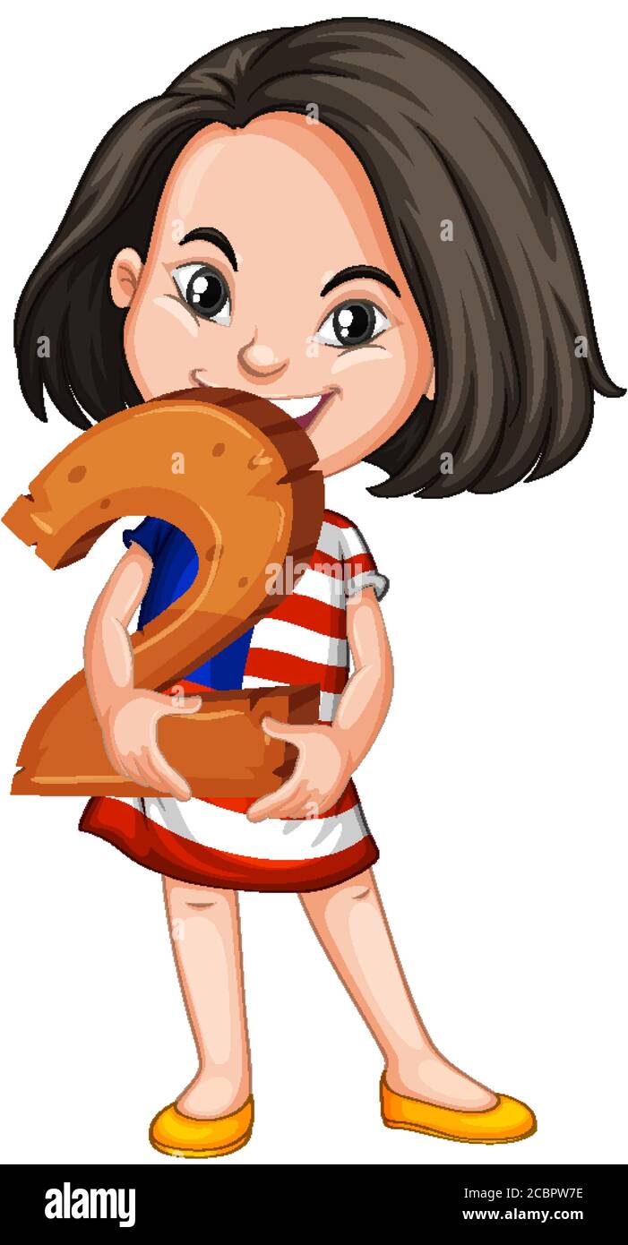 Asian girl holding math number two illustration Stock Vector Image ...