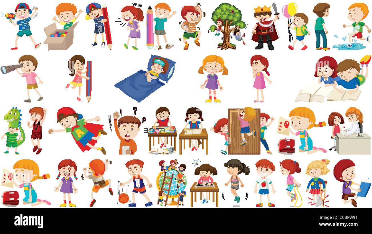 Set of cute kids cartoon character illustration Stock Vector Image ...