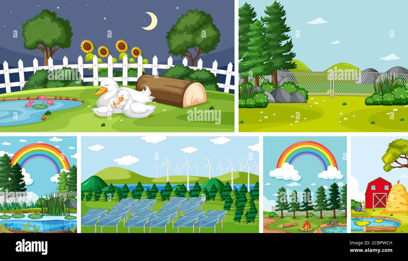 Six nature scenes with different locations illustration Stock Vector ...