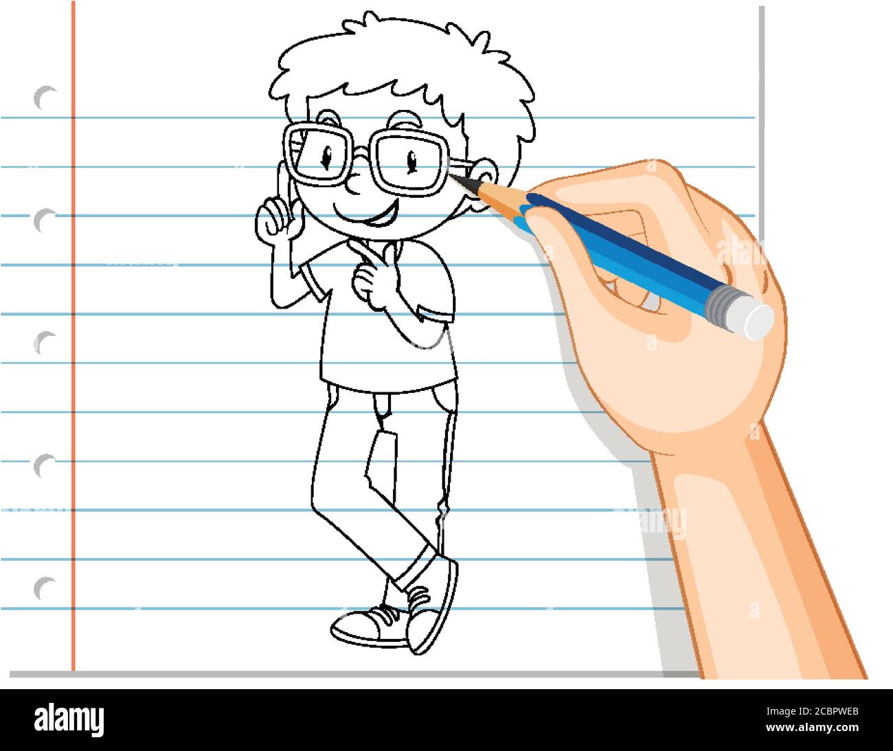 Hand writing of nerdy boy outline illustration Stock Vector Image & Art ...