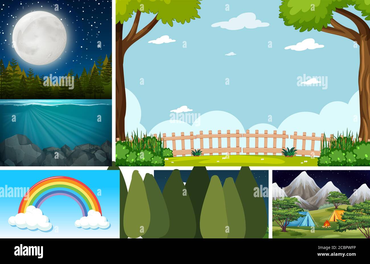 Five nature scenes with different locations illustration Stock Vector ...