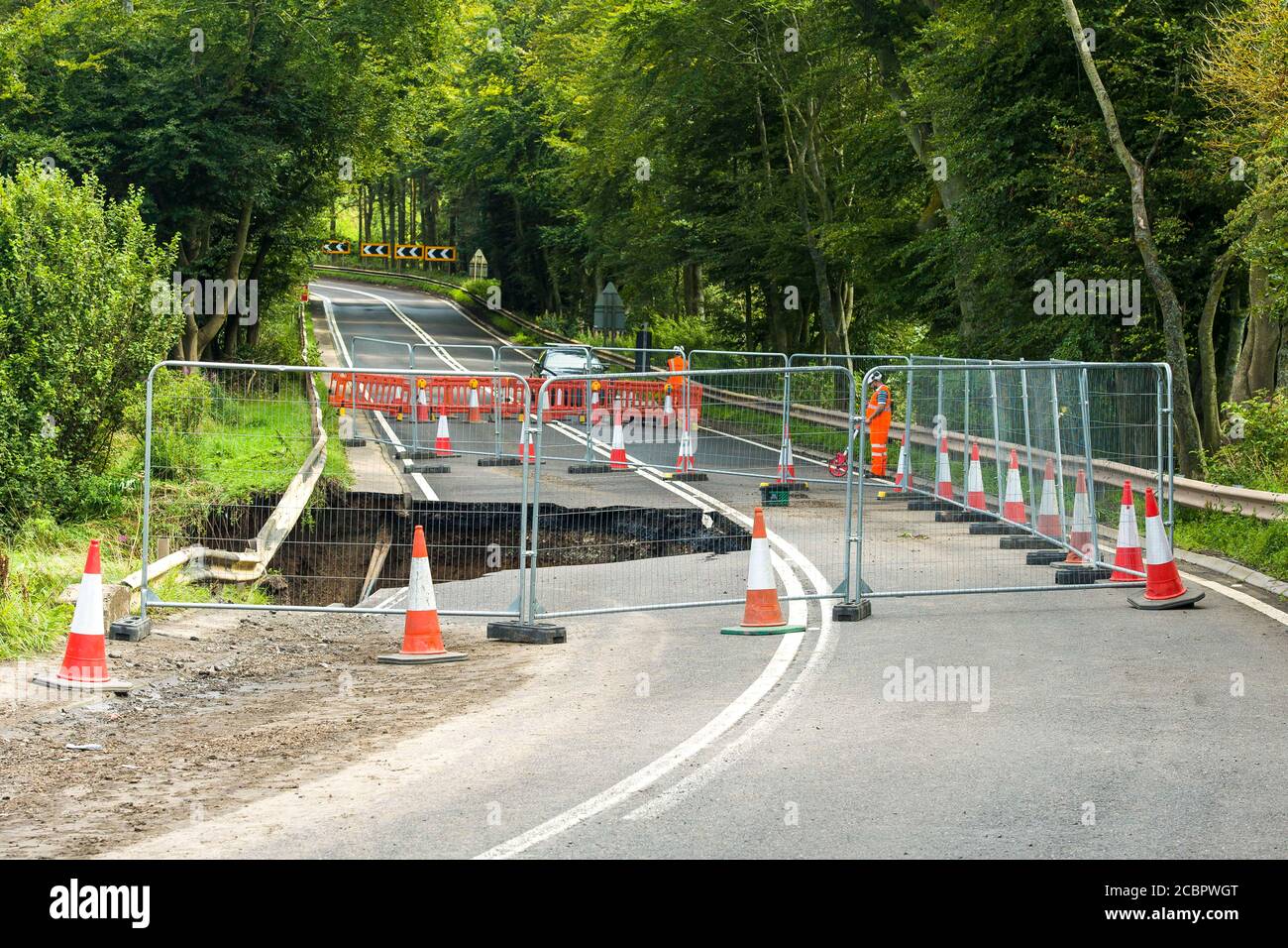 Scenes from the A68 road near Fala village which has collapsed, this ...
